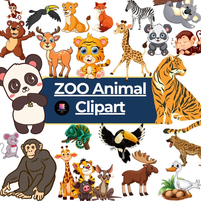 Zoo Animals Clipart | Cute Safari & Jungle Animal Illustrations for ...