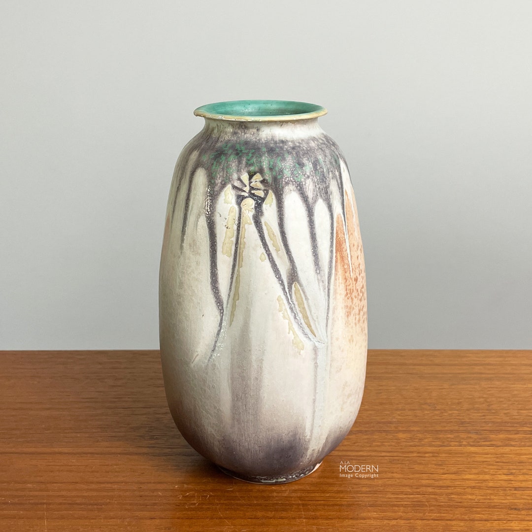 Frank Massarella Ojai California Studio Stoneware Vase Abstract Drip ...