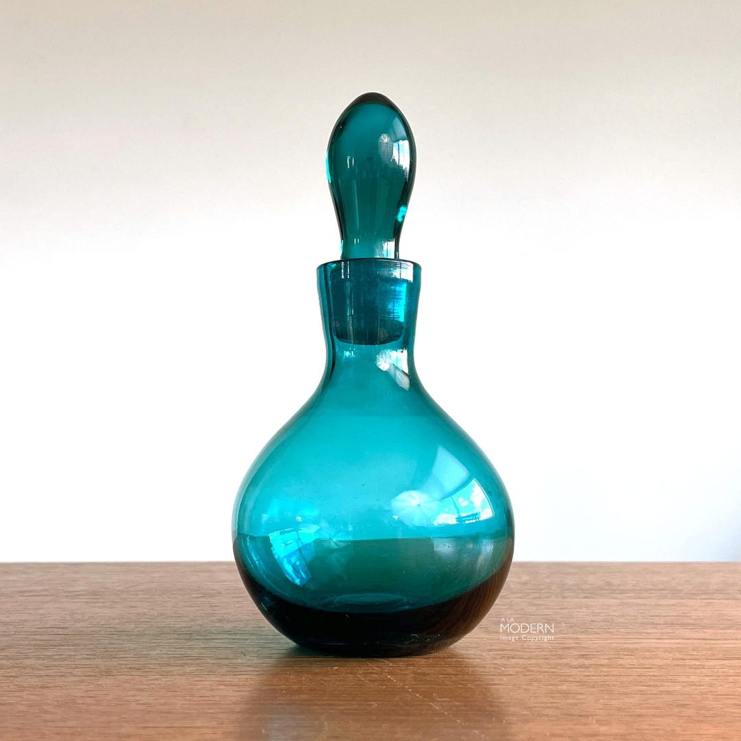 Blenko Style Teal Blue Glass Perfume Bottle or Mini Decanter With ...