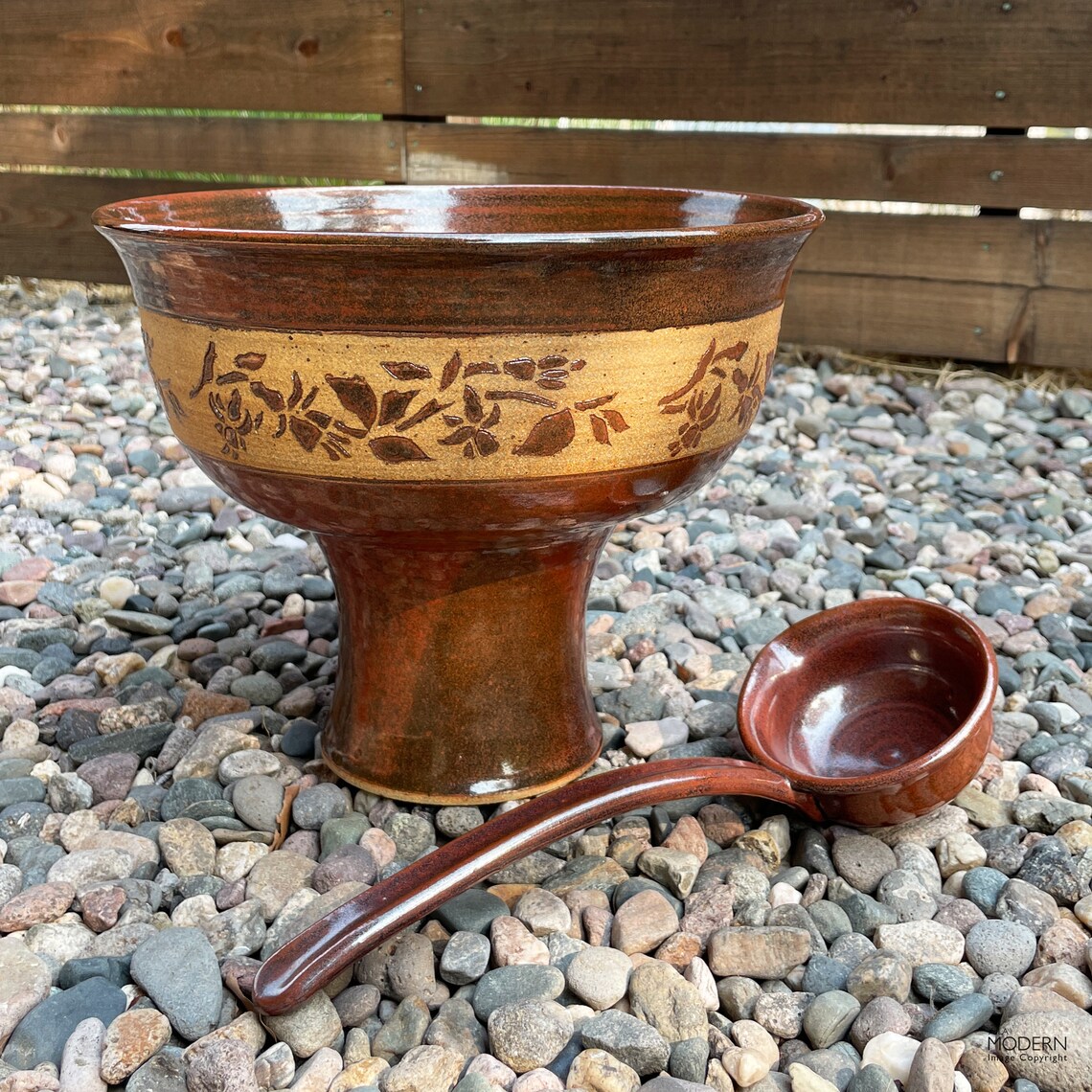 Modern Studio Pottery Stoneware Footed Punch Bowl With Ladle - Etsy