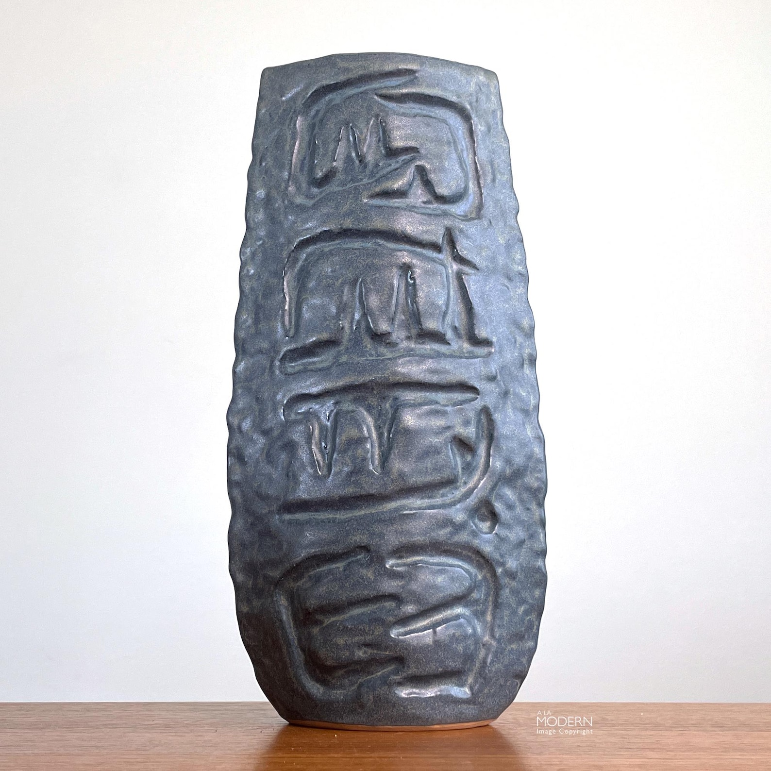 Japanese Brutalist Ikebana Nageire Blue Stoneware Modernist MCM Vase ...