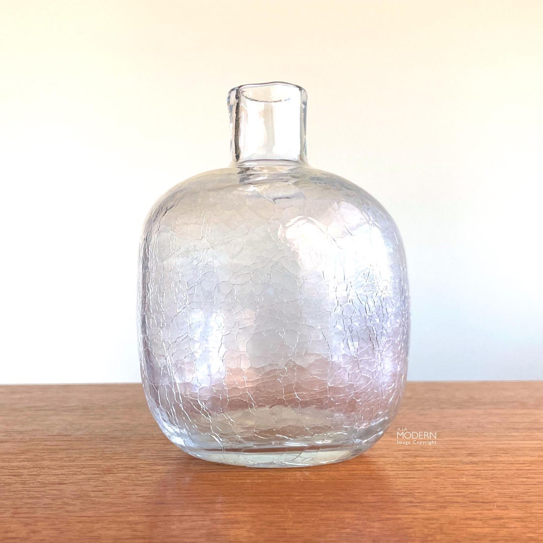 Blenko Clear Crackle 6424 Glass Candle Vase by Joel Meyers // Condition ...