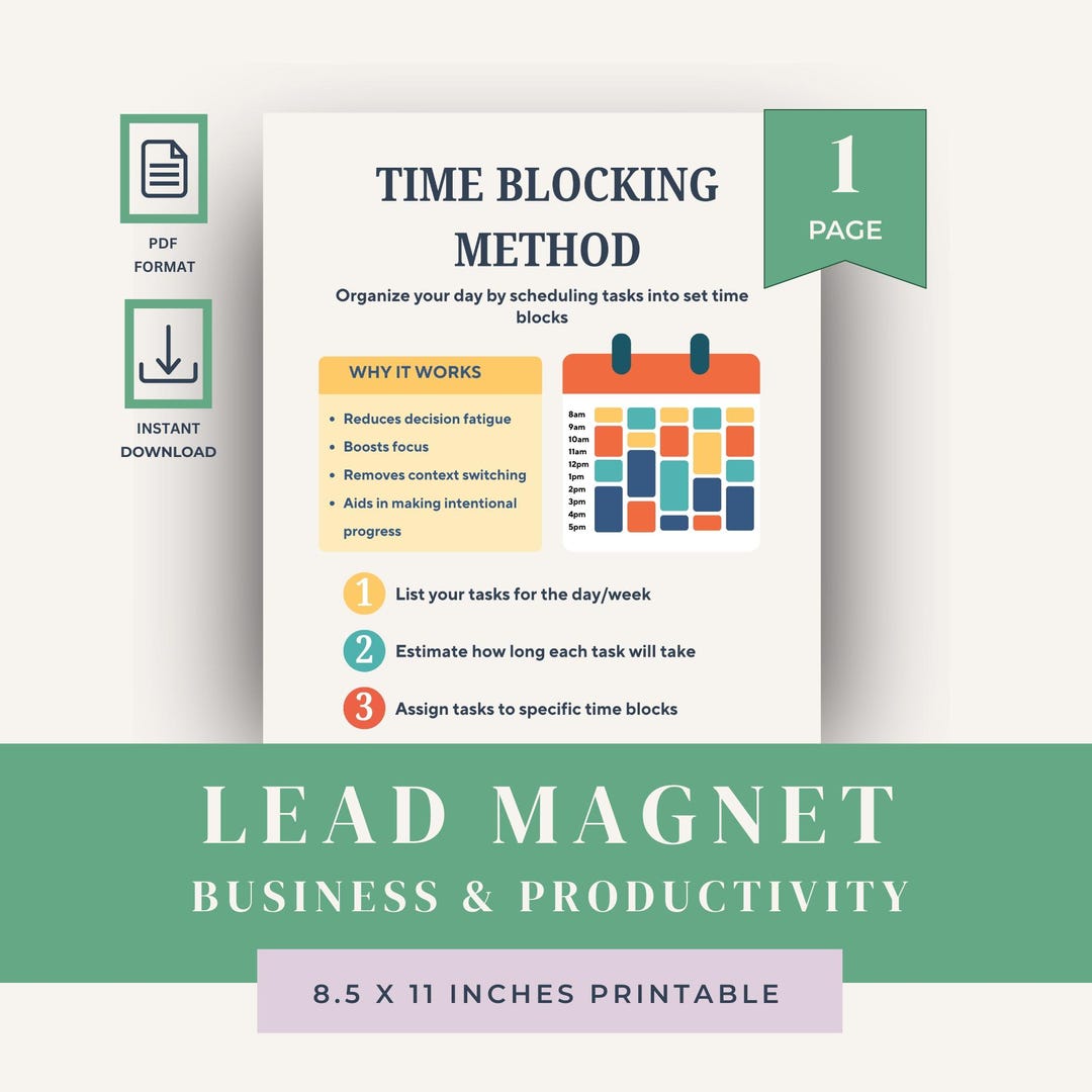 Productivity Time Blocking Lead Magnet for Business Growth Infogrpahic ...