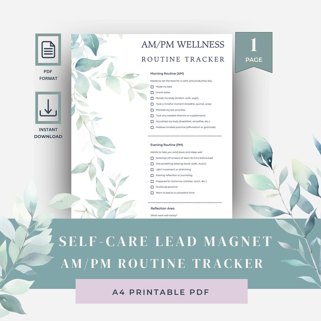 Self-care Lead Magnet, AM/PM Wellness Routine Tracker ,wellness Coach ...