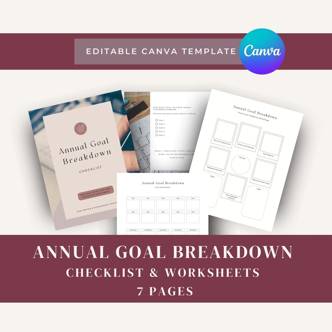 Annual Goal Setting Checklist & Worksheets | Break Down Goals to ...
