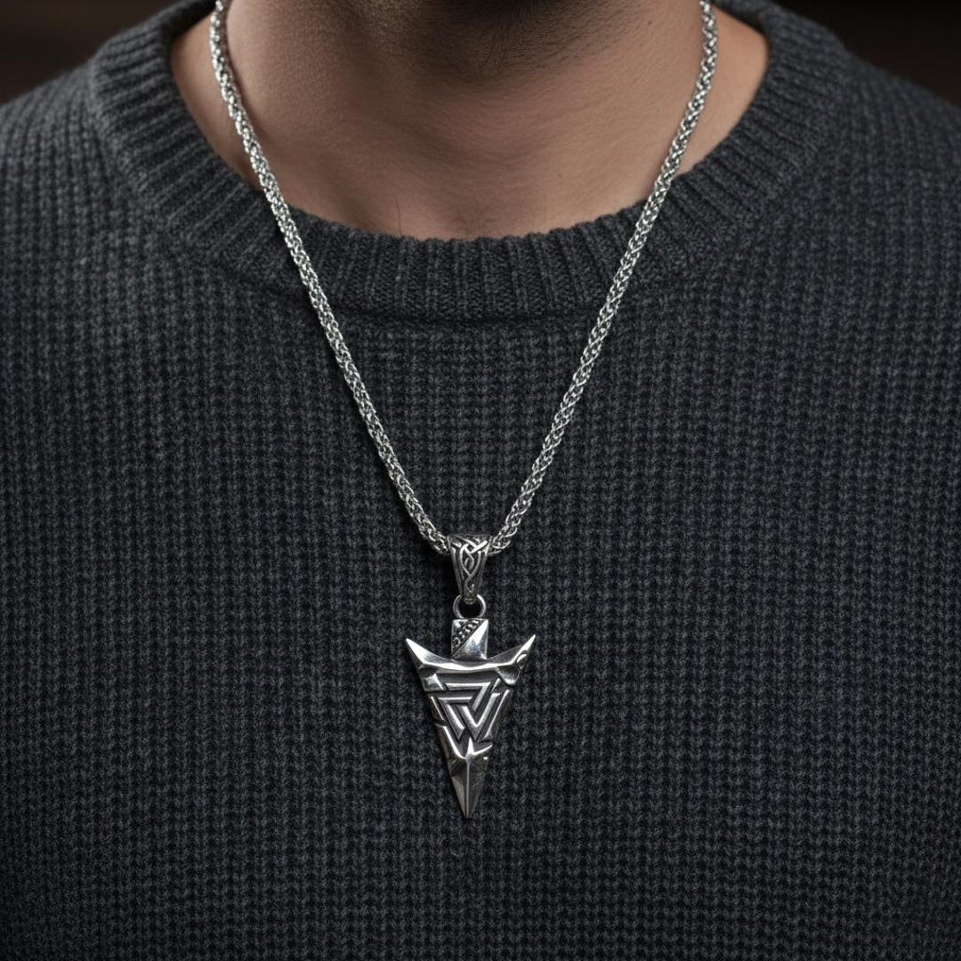Valknut Viking Pendant Necklace | Norse Arrow Amulet | Nordic Jewelry ...