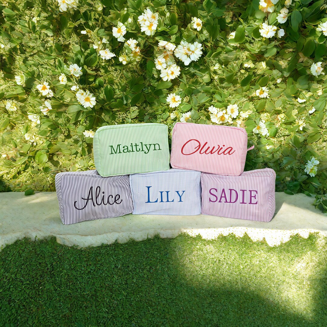 Custom Embroidered Cosmetic Bag, Monogrammed Makeup Organizer, Zippered ...
