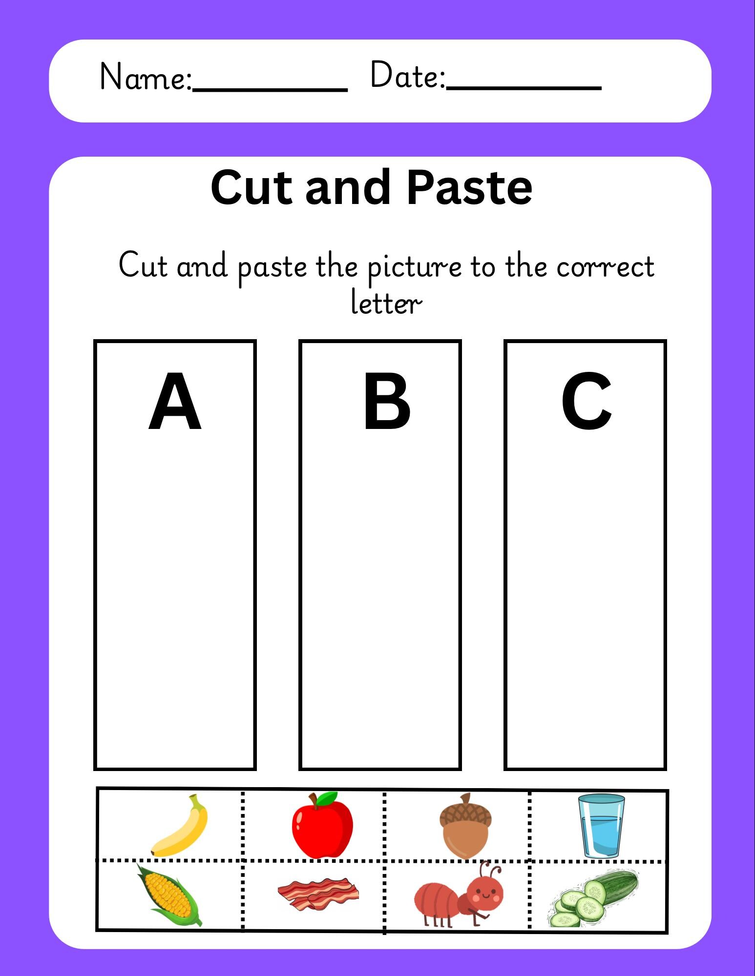 Alphabet Cut and Paste Worksheet - Etsy