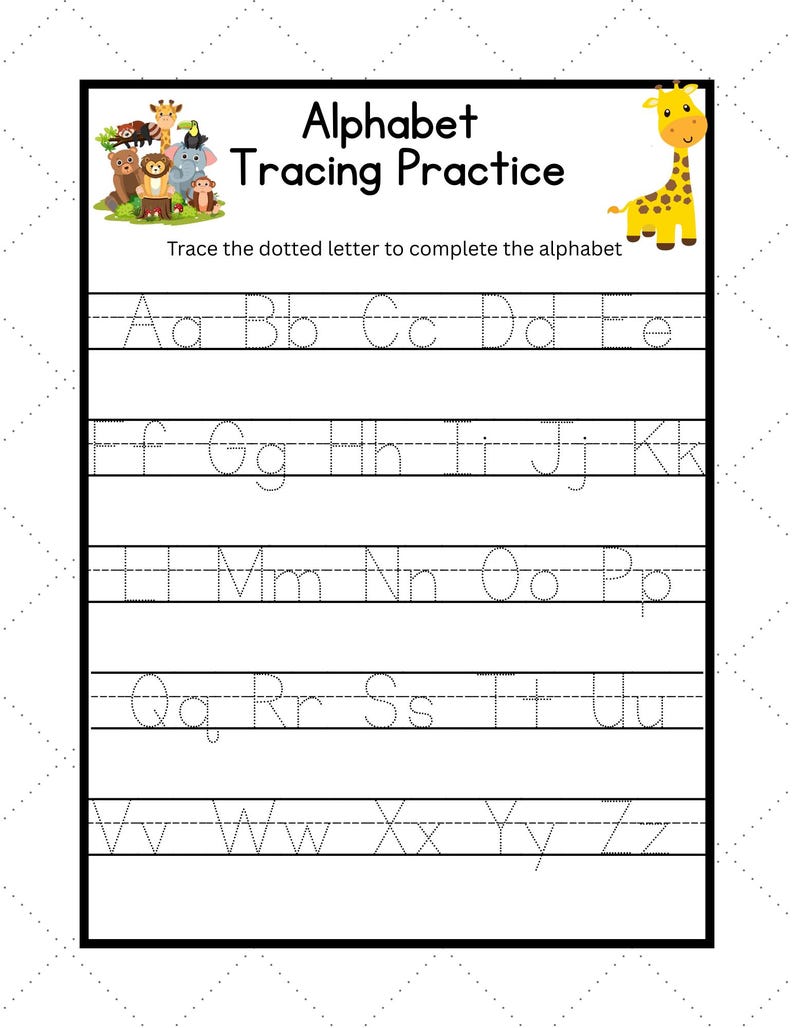 Trace the Alphabet Sheet - Etsy