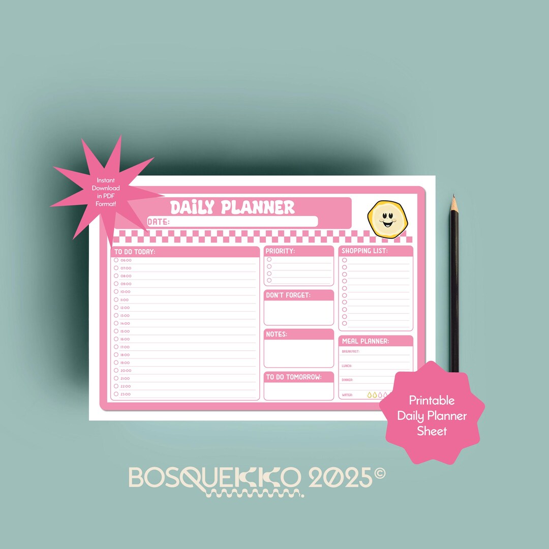 Daily Planner – Retro Printable PDF (undated, Instant Download) - Etsy
