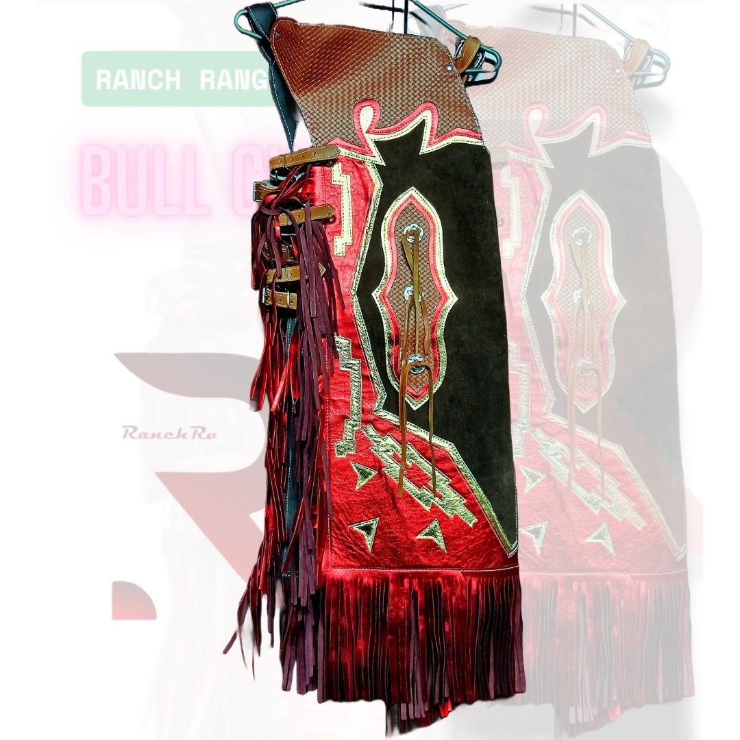 Bull Riding Chaps Western Browinsh Red Leather Show Adult Chap Fringes ...