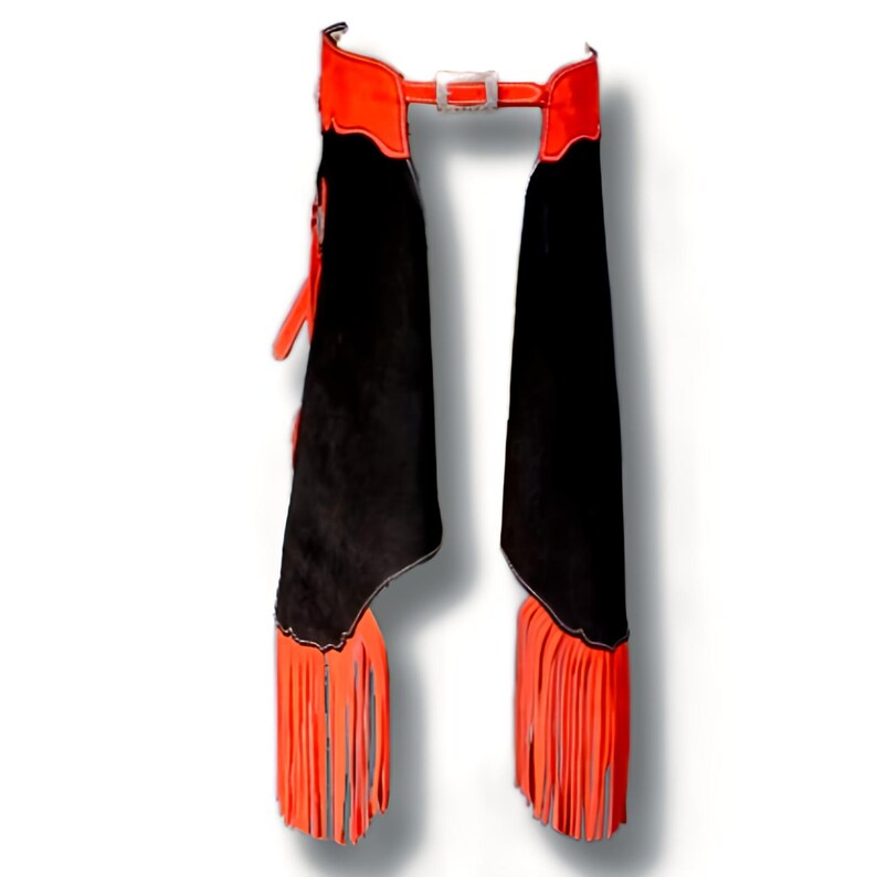Bull Riding Chaps Western Red Black Leather Show Adult Chap Fringes ...
