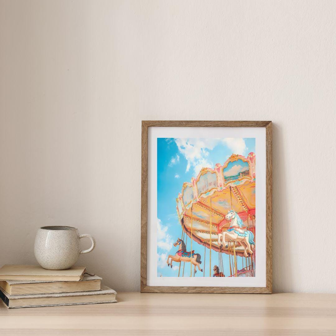 Whimsical Carousel Art Print | Pastel Merry-go-round Wall Decor ...