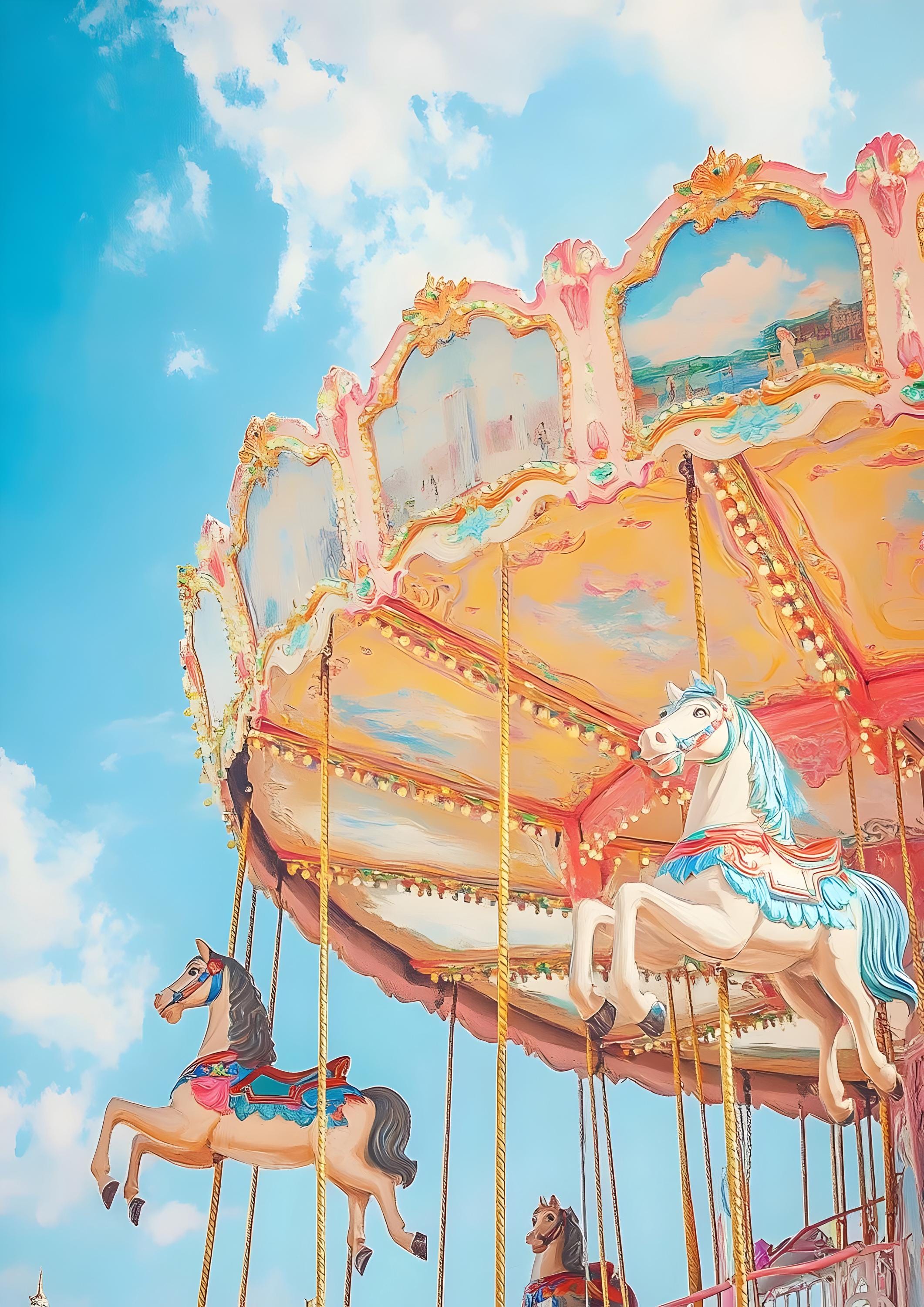 Whimsical Carousel Art Print | Pastel Merry-go-round Wall Decor ...