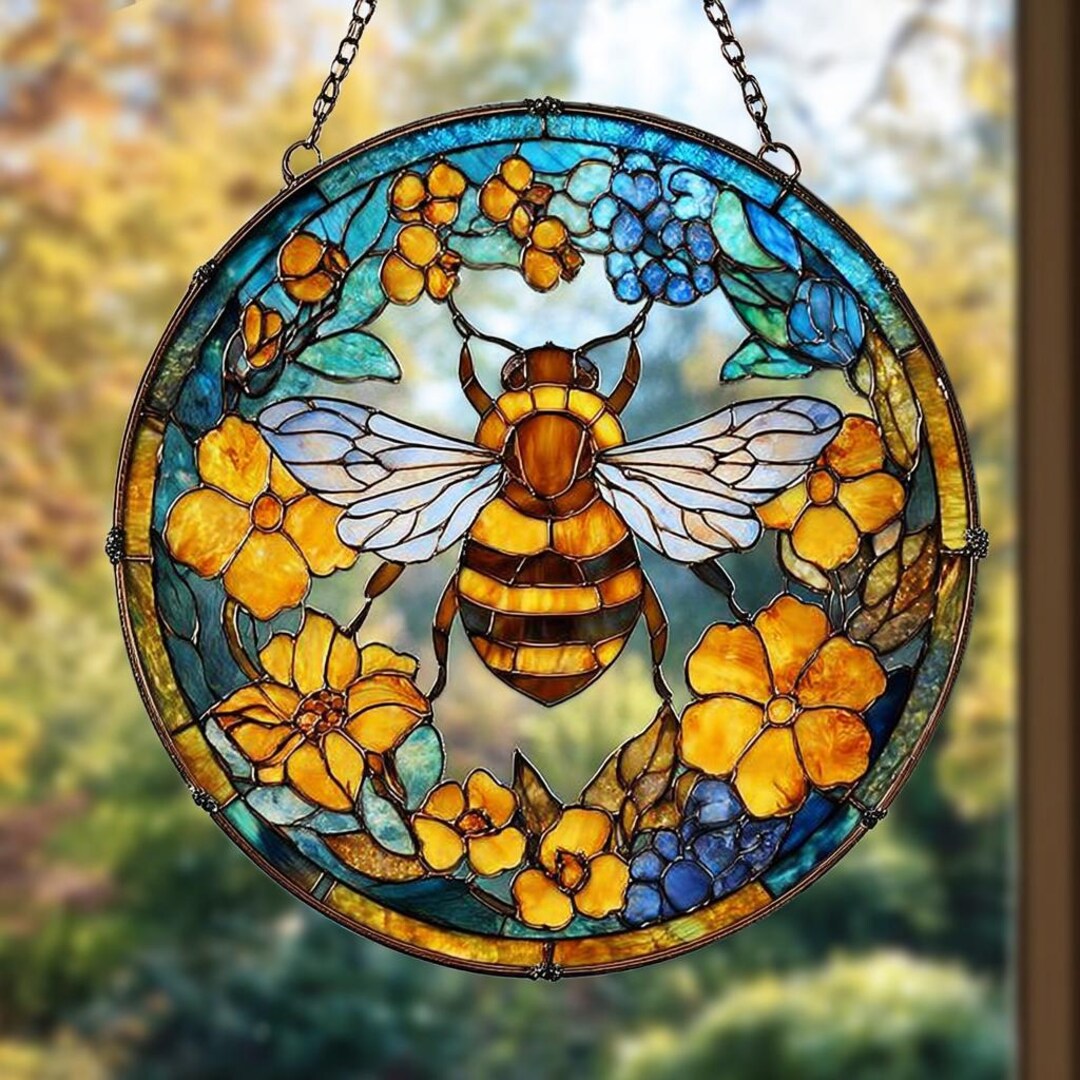 Stained Glass Bee Suncatcher | Honeybee & Wildflower Ornament | Gift ...
