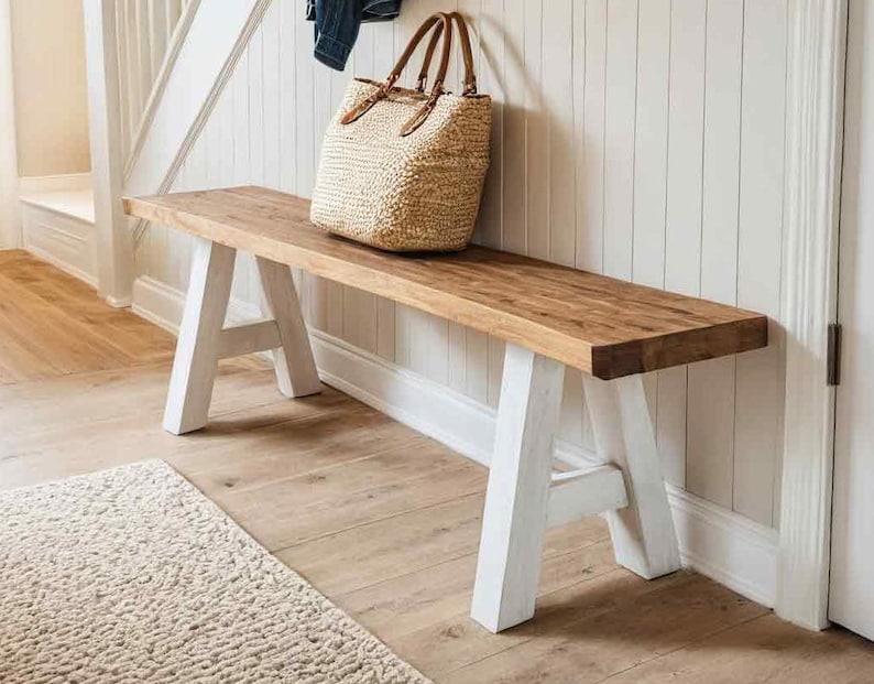 Reclaimed Wood Entry Bench, Farmhouse Solid Wood Entryway Bench ...