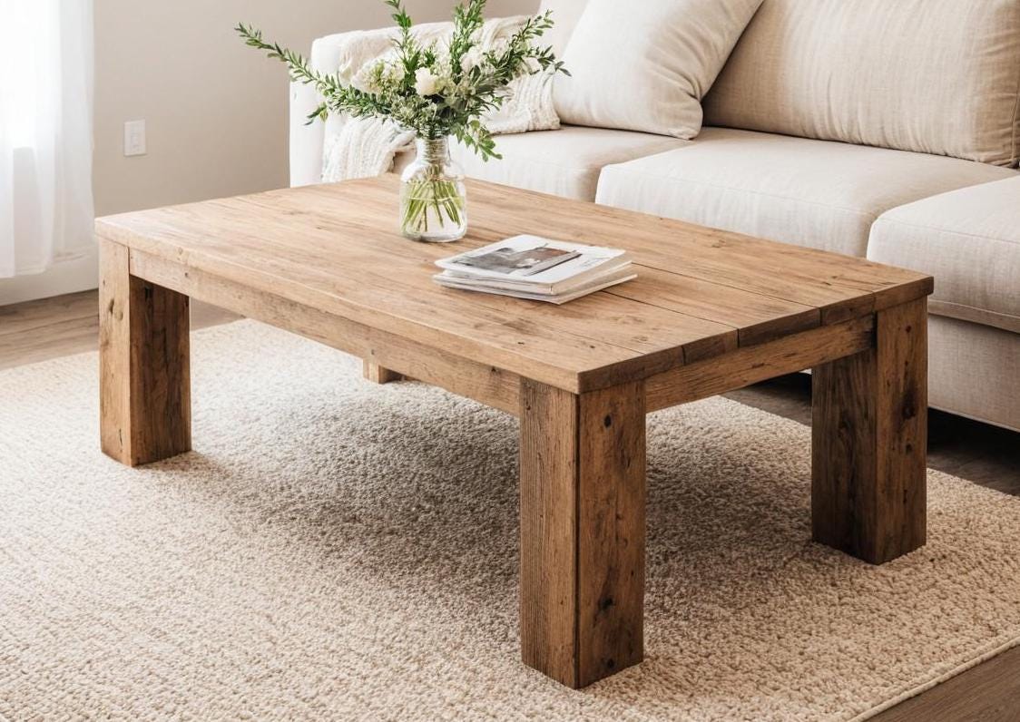 Long Coffee Table Reclaimed Wood, Handcrafted Rustic Low Coffee Table ...