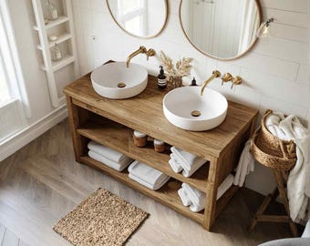 Double Sink Rustic Bathroom Vanity With Reclaimed Wood, Handcrafted ...