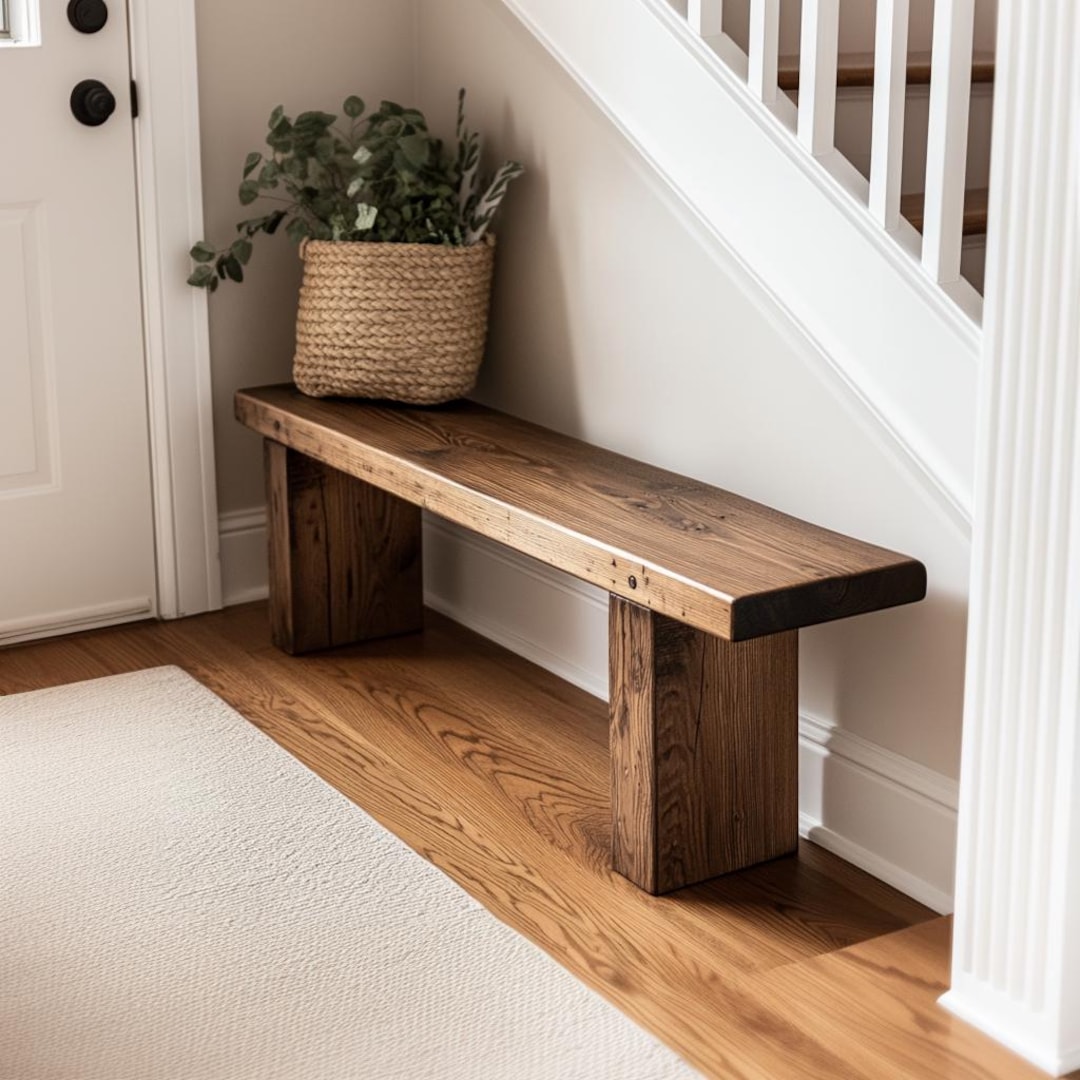 Reclaimed Wood Entry Bench, Farmhouse Solid Wood Entryway Bench ...
