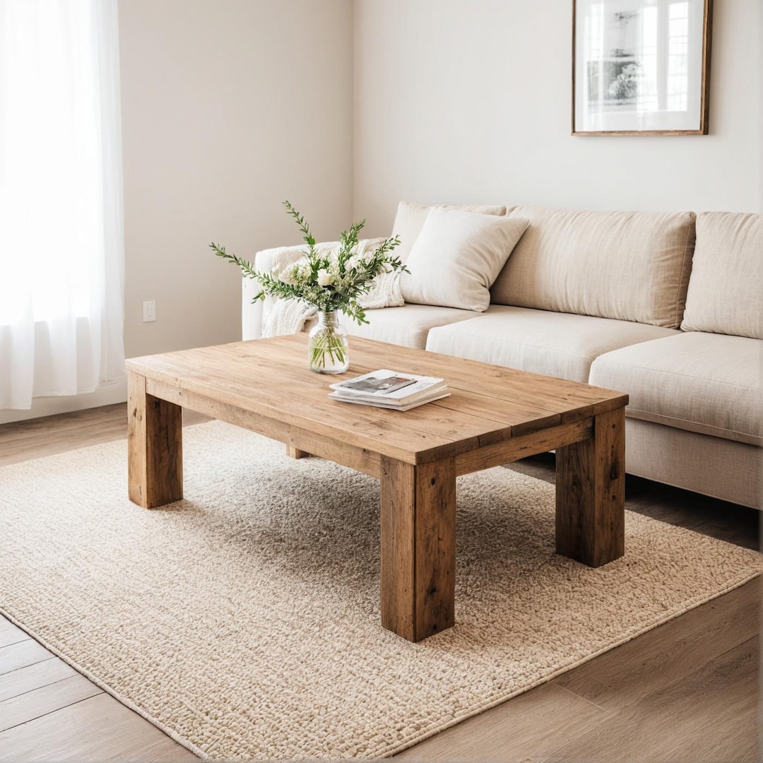 Long Coffee Table Reclaimed Wood, Handcrafted Rustic Low Coffee Table ...
