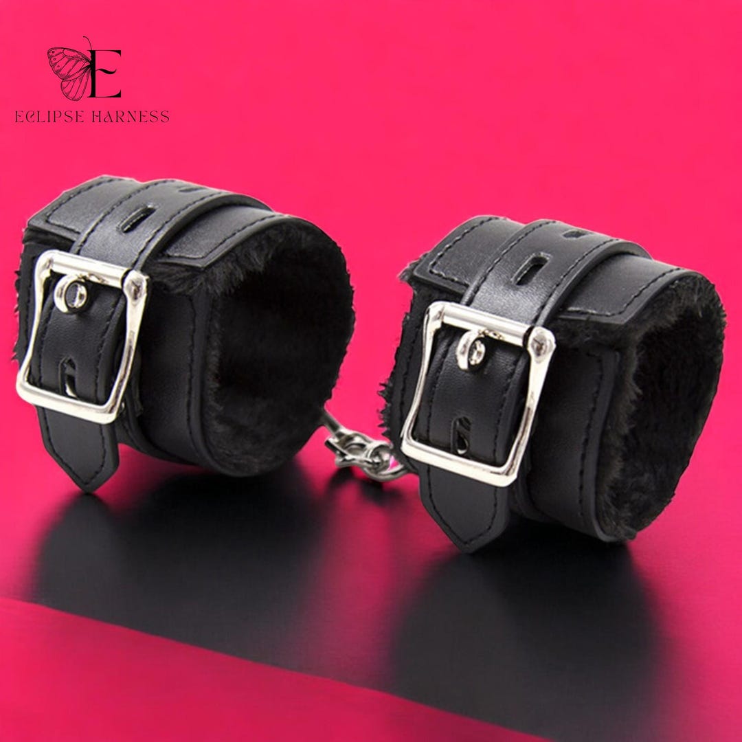 Handcuff Fluffy Wrist Leather Black Handcuff Bracelet With Soft Plush ...