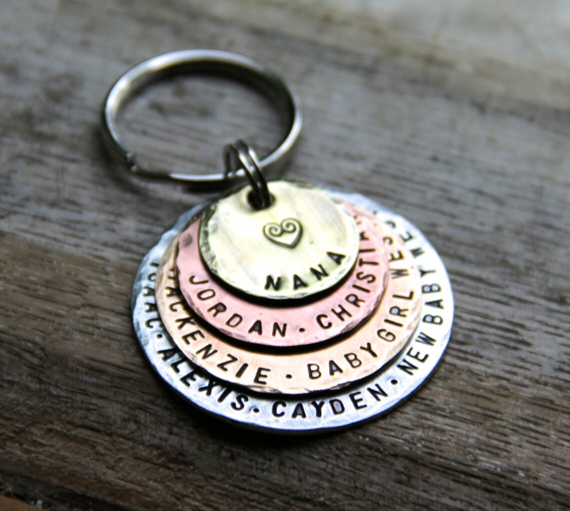 Custom Hand Stamped Layered Family Keychain - Grandmother's Keychain ...