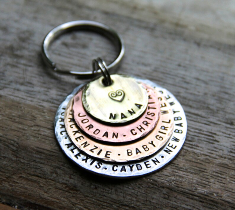 Custom Hand Stamped Layered Family Keychain - Etsy