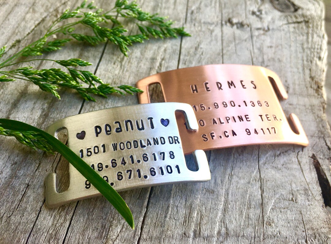 Custom Silent Slide on Copper Dog Collar ID Tag - Personalized Quiet ...
