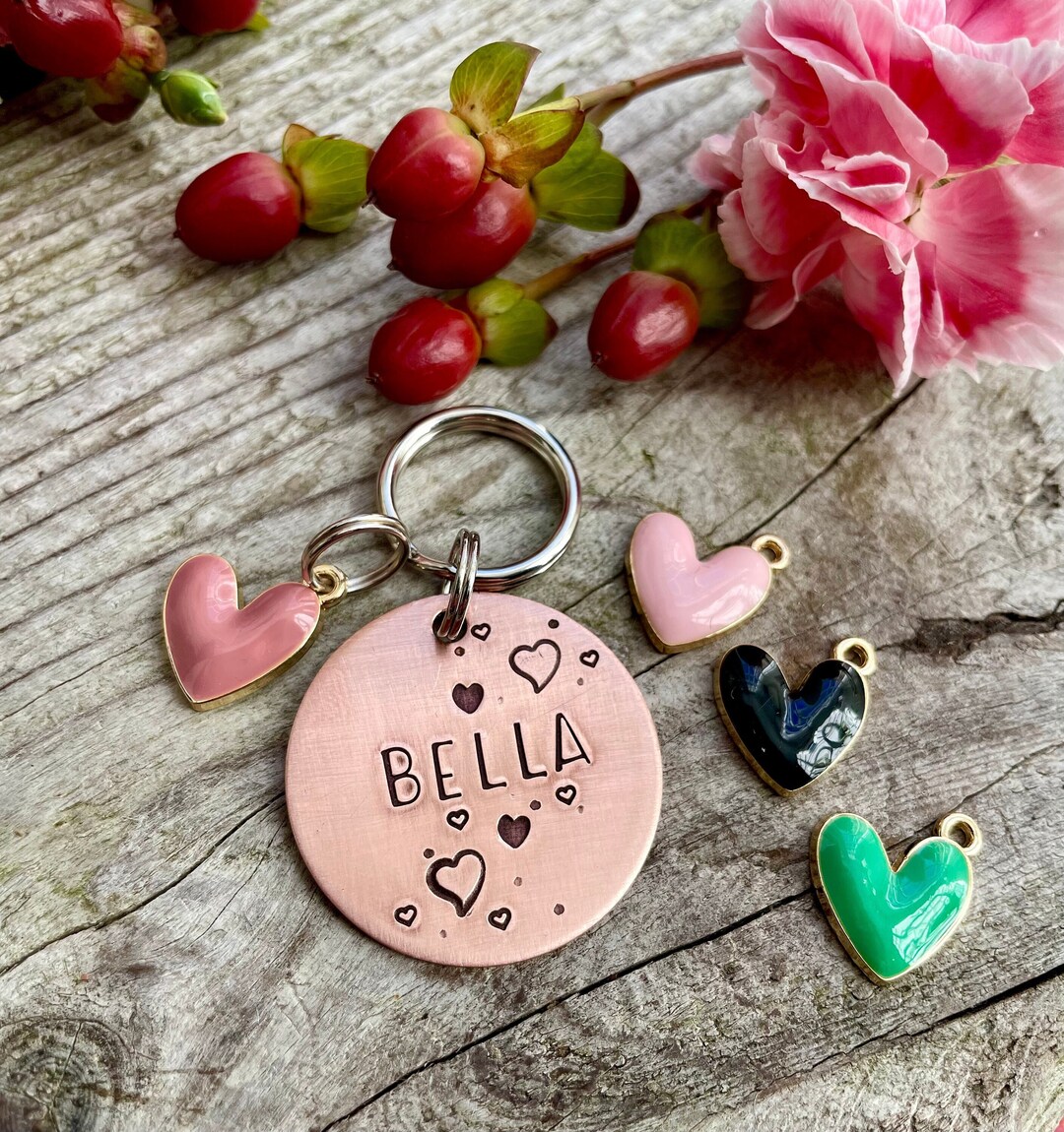 Custom Cute Heart Dog ID Tag in Copper, Personalized Artisan Pet Gift ...