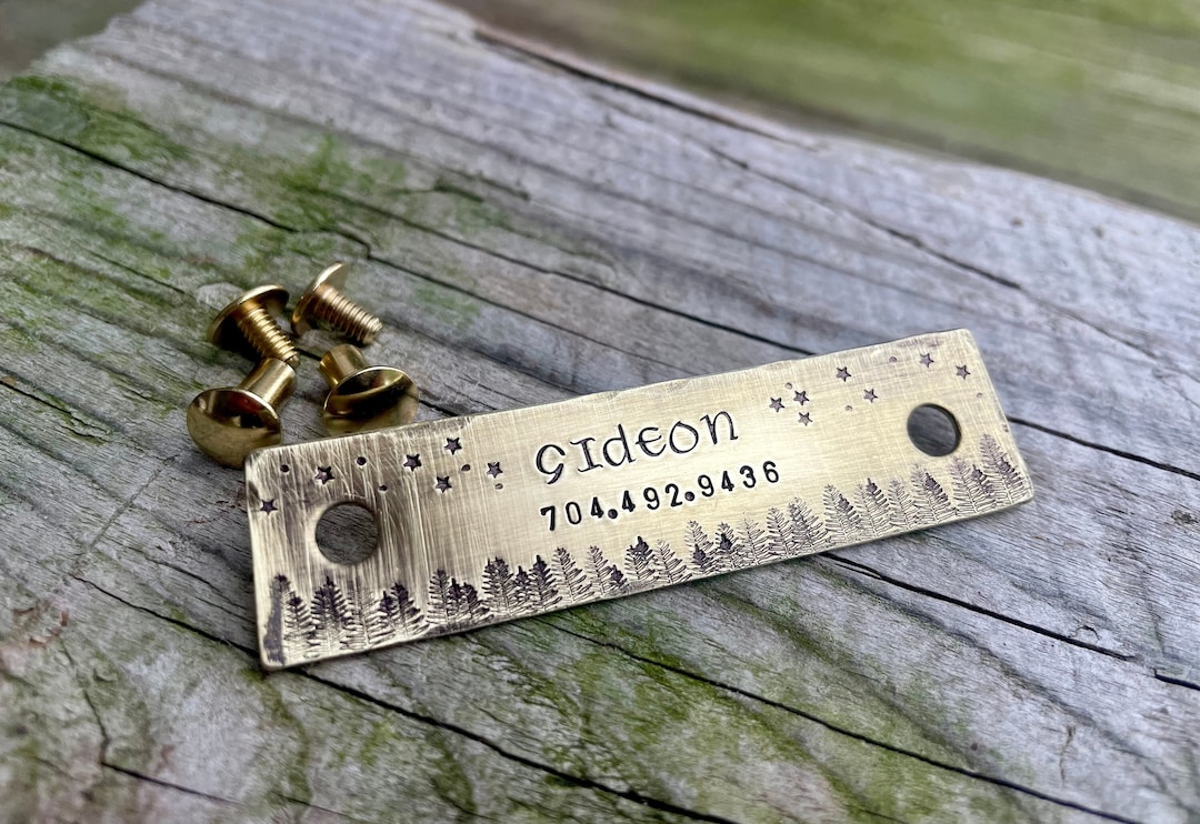 Rivet on Dog Collar Nameplate - Personalized Brass Pet ID Tag - Dog ...