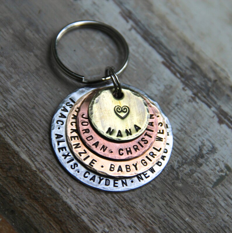 Custom Hand Stamped Layered Family Keychain - Etsy