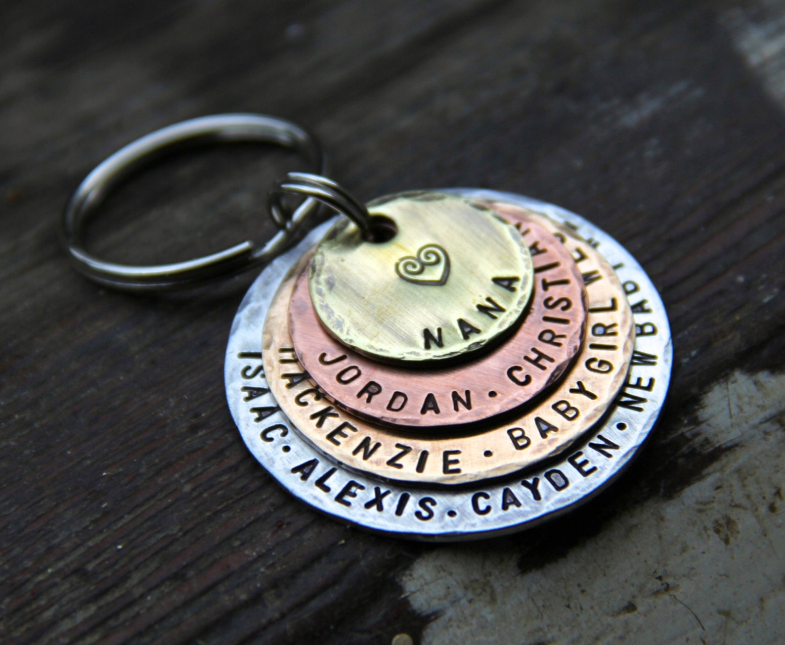 Custom Hand Stamped Layered Family Keychain - Grandmother's Keychain ...