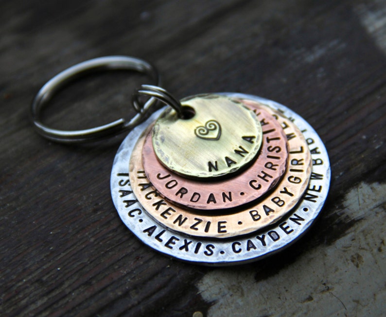 Custom Hand Stamped Layered Family Keychain - Etsy