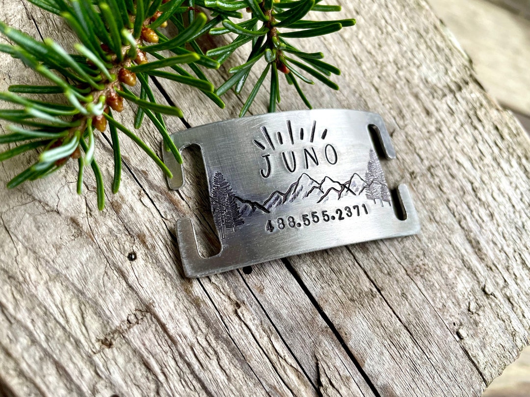 Custom Slide on Dog Tag - Personalized Quiet ID Tag With Mountains ...