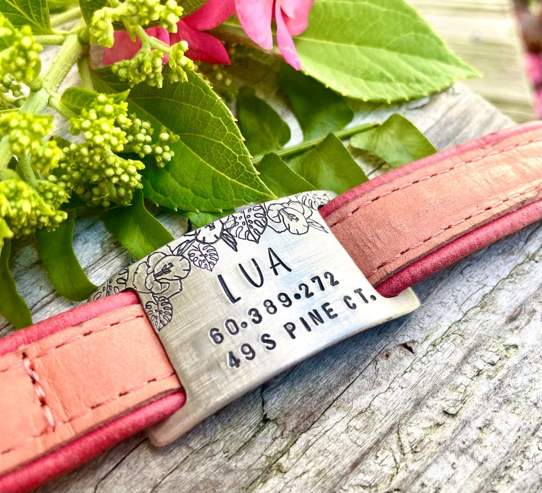 Custom Silent Slide on Dog Collar Tag - Quiet Floral ID Tag - Dog ...