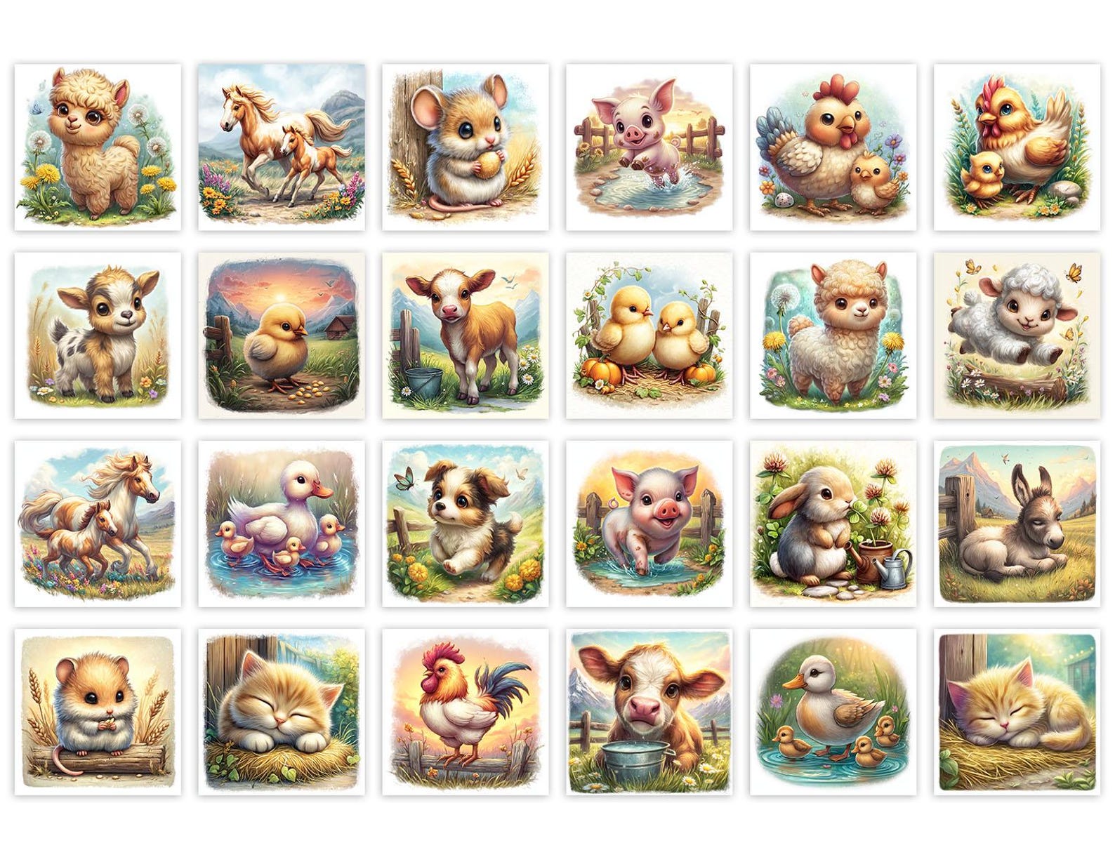 Farm Life Clipart Bundle • Baby Animals & Country Backgrounds • Chick ...