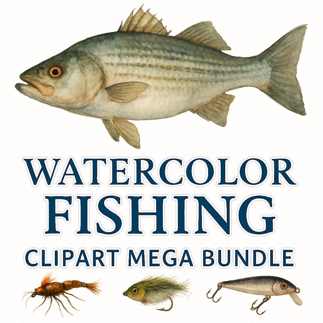 Watercolor Fishing Clipart MEGA Bundle: Fish, Lures, Maps (commercial ...