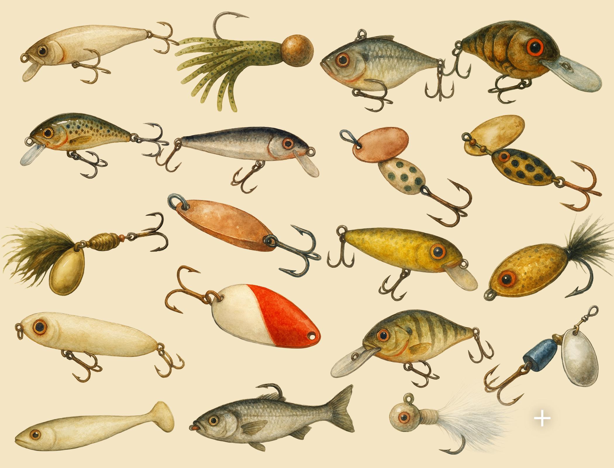 Watercolor Fishing Clipart MEGA Bundle: Fish, Lures, Maps (commercial ...