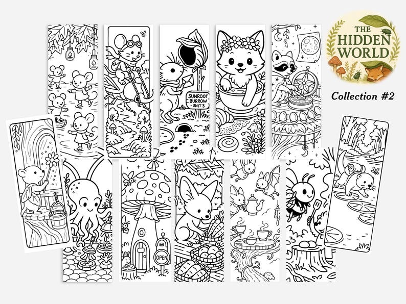 Coloring Bookmarks Printables | Cute Animals & Water Scenes (digital ...