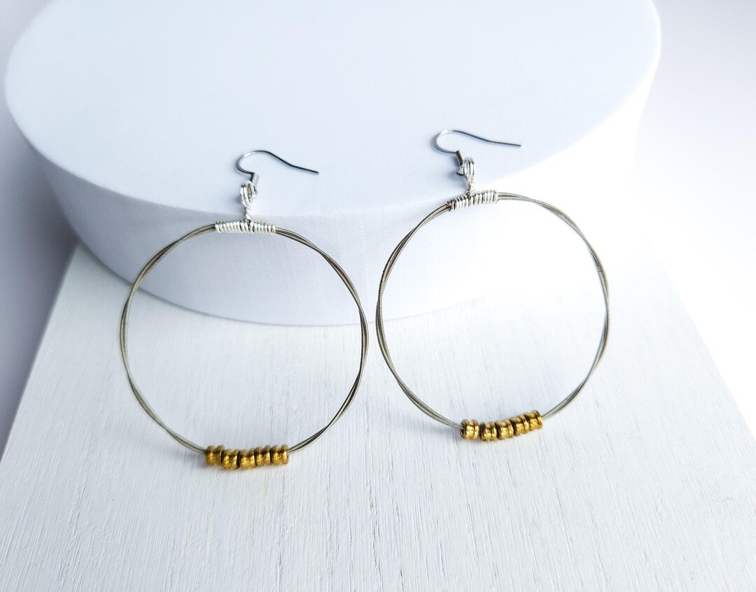 Guitar String Hoop Earrings, Hoops With Gold Silver Color Recycled ...