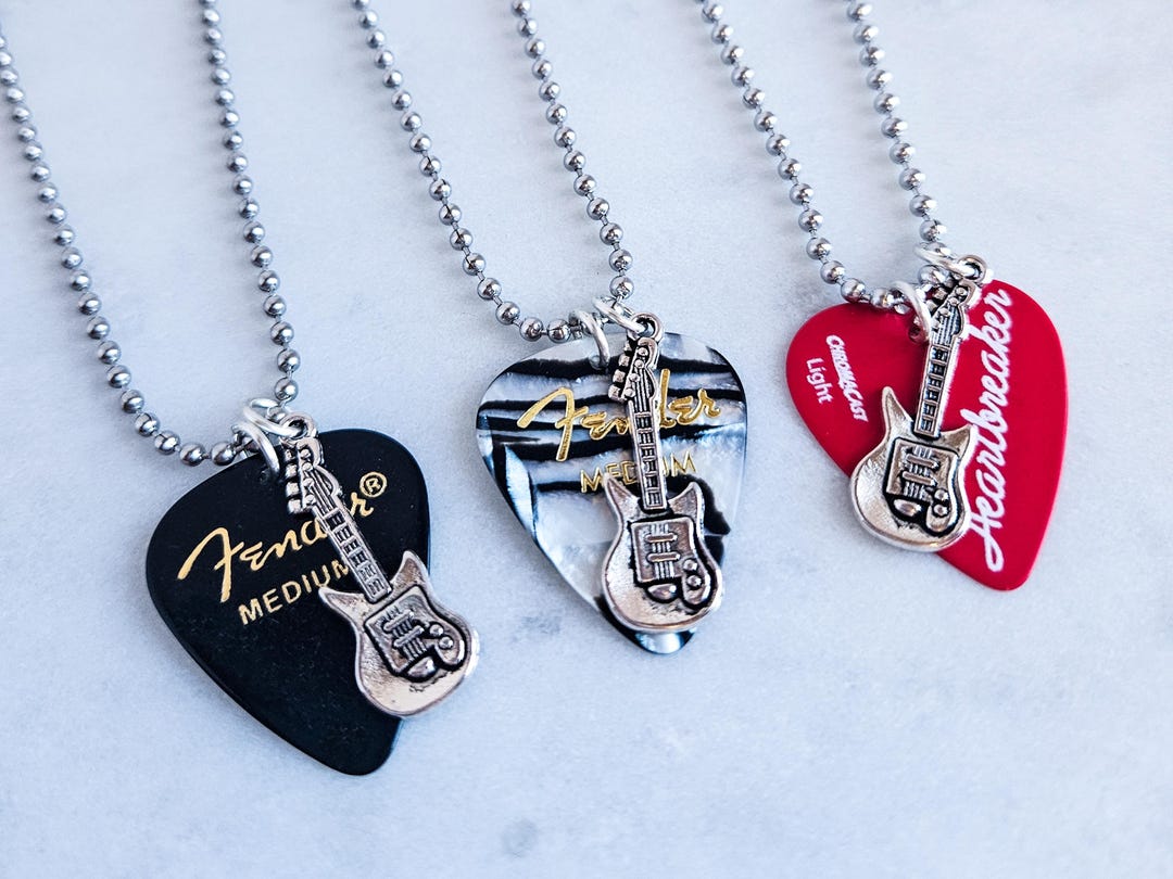 Guitar Pick Charm Necklace, Custom Guitar Jewelry, Fender Guitar, Band ...