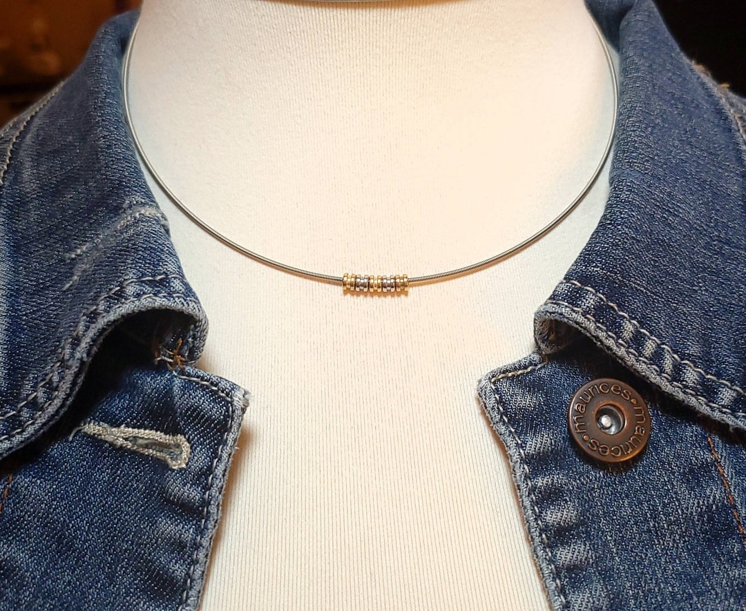 Guitar String Necklace, Silver Gold Choker Necklace, Fidget Jewelry ...