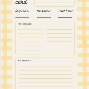 Yellow Gingham Recipe Card Template – Printable Editable Kitchen Card ...