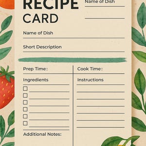 Minimalist Recipe Card Template – Modern Editable Cooking Sheet ...