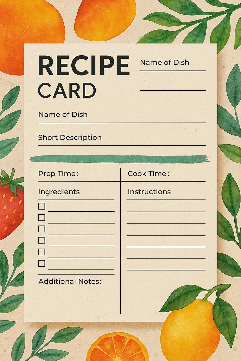 Minimalist Recipe Card Template – Modern Editable Cooking Sheet ...