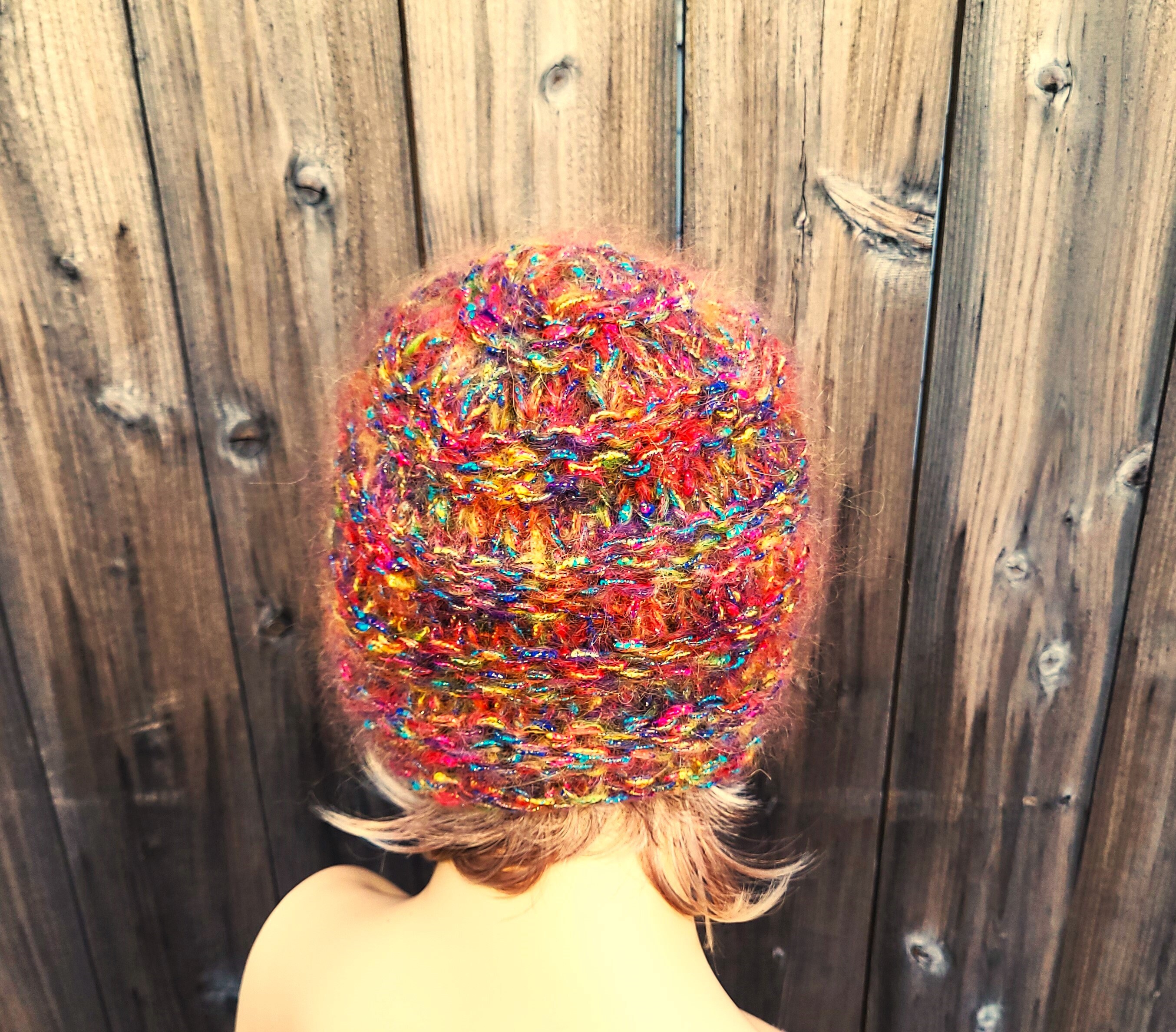 Turban Hat Beanie, Knit, Blue, Rainbow Rainbow, Mohair, Christmas ...