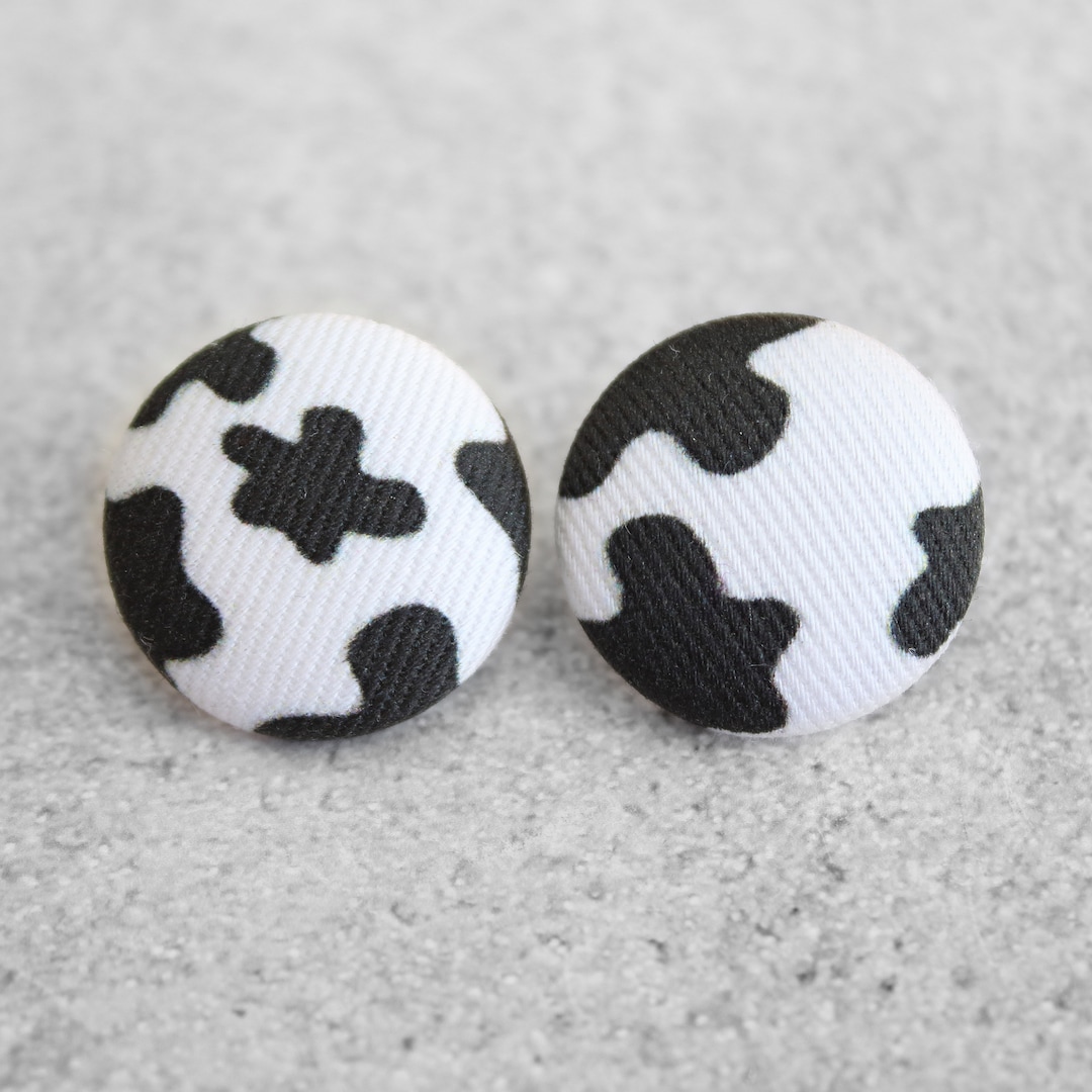 Bold 7/8 Inch Cow Print Fabric Button Earrings Nickel-free Titanium ...