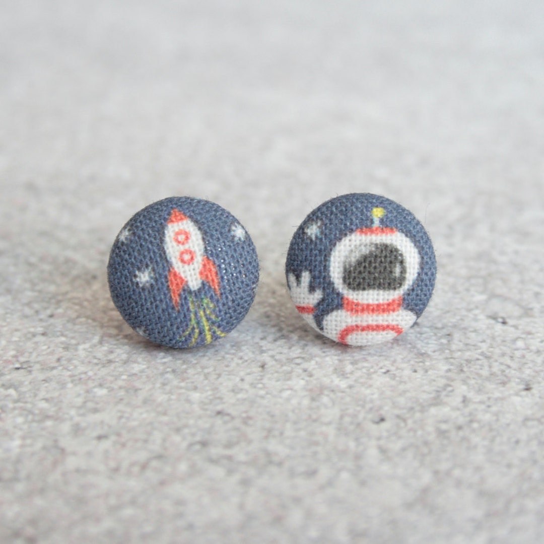 Space Man Fabric Button Earrings - Etsy