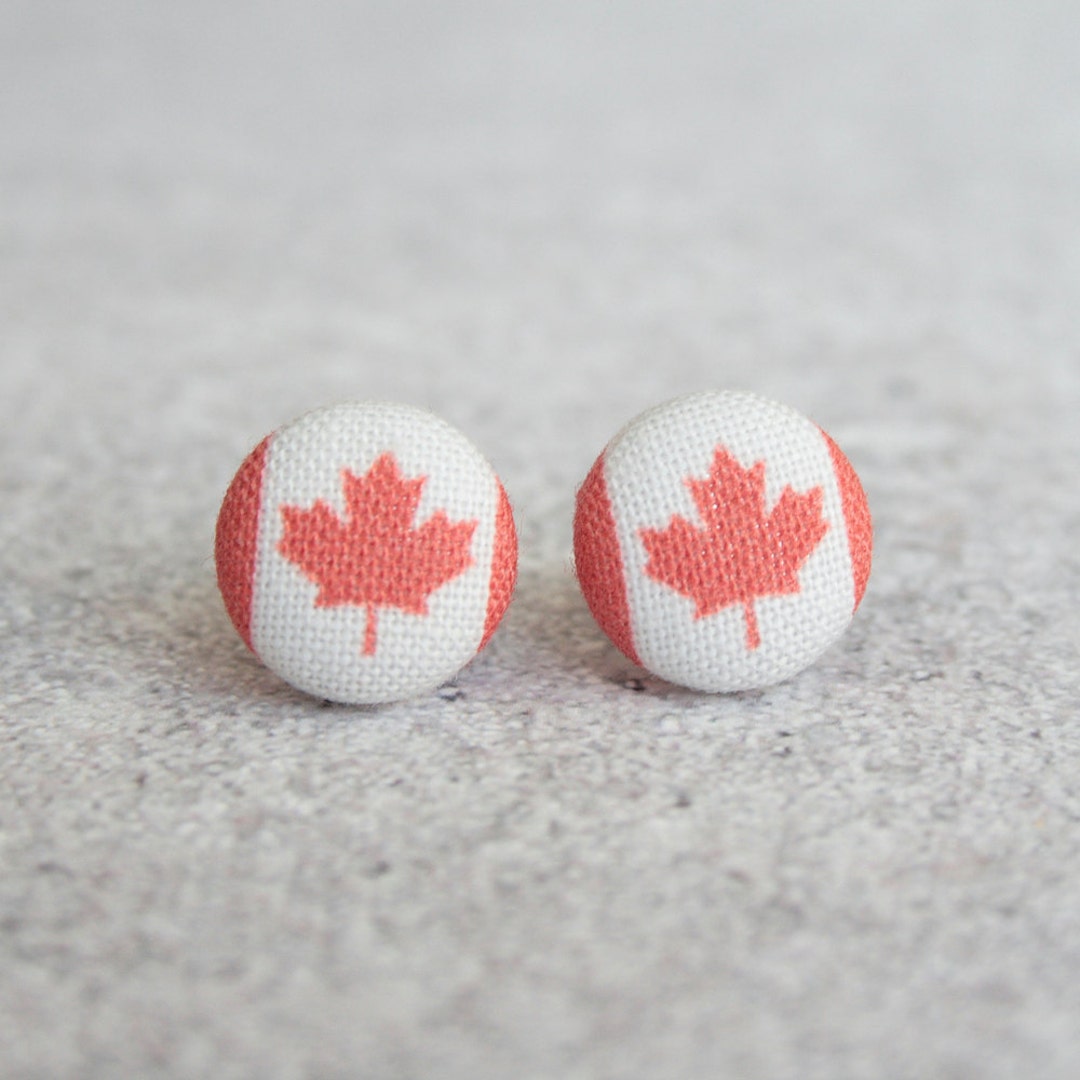 Canadian Flag Maple Leaf Fabric Button Earrings - Etsy
