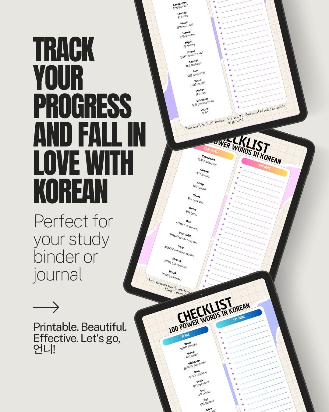 100 Korean Power Words – Printable Language Checklist for Beginners | K ...